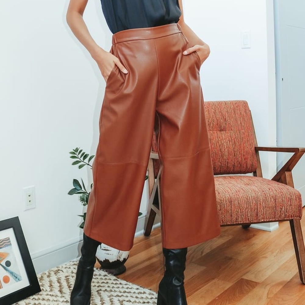 Shot Caller Brown Vegan Leather Culotte Pants - Gem